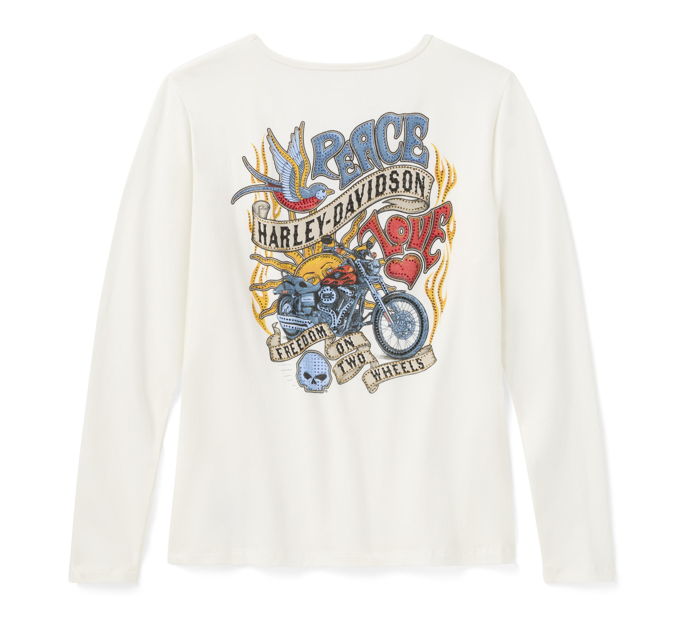 Bling Freedom on Wheels Long Sleeve Rip & Repair Crew Tee voor vrouwen ...
