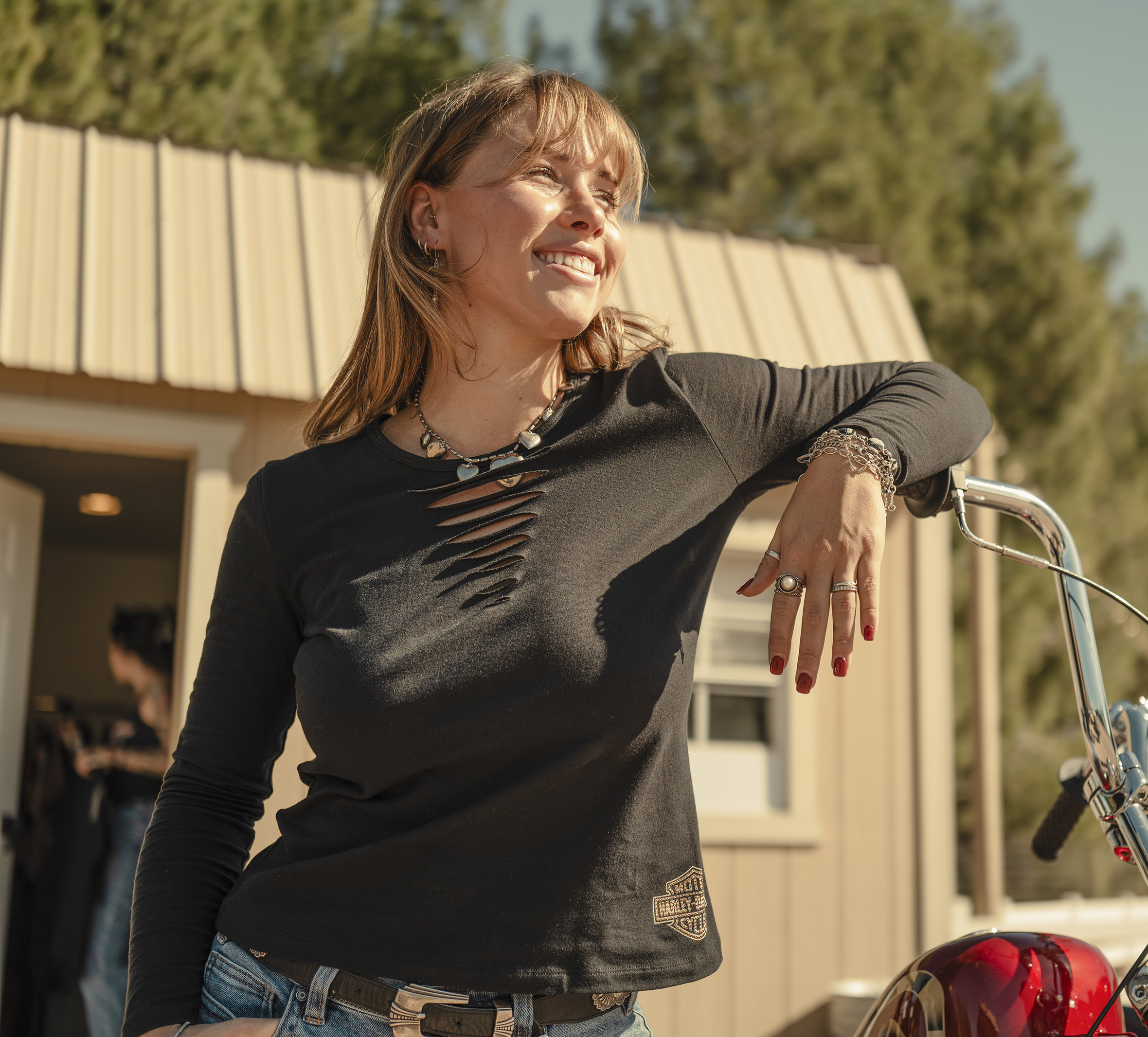 Women's Bling Freedom on Wheels Long Sleeve Rip & Repair Crew Tee ...