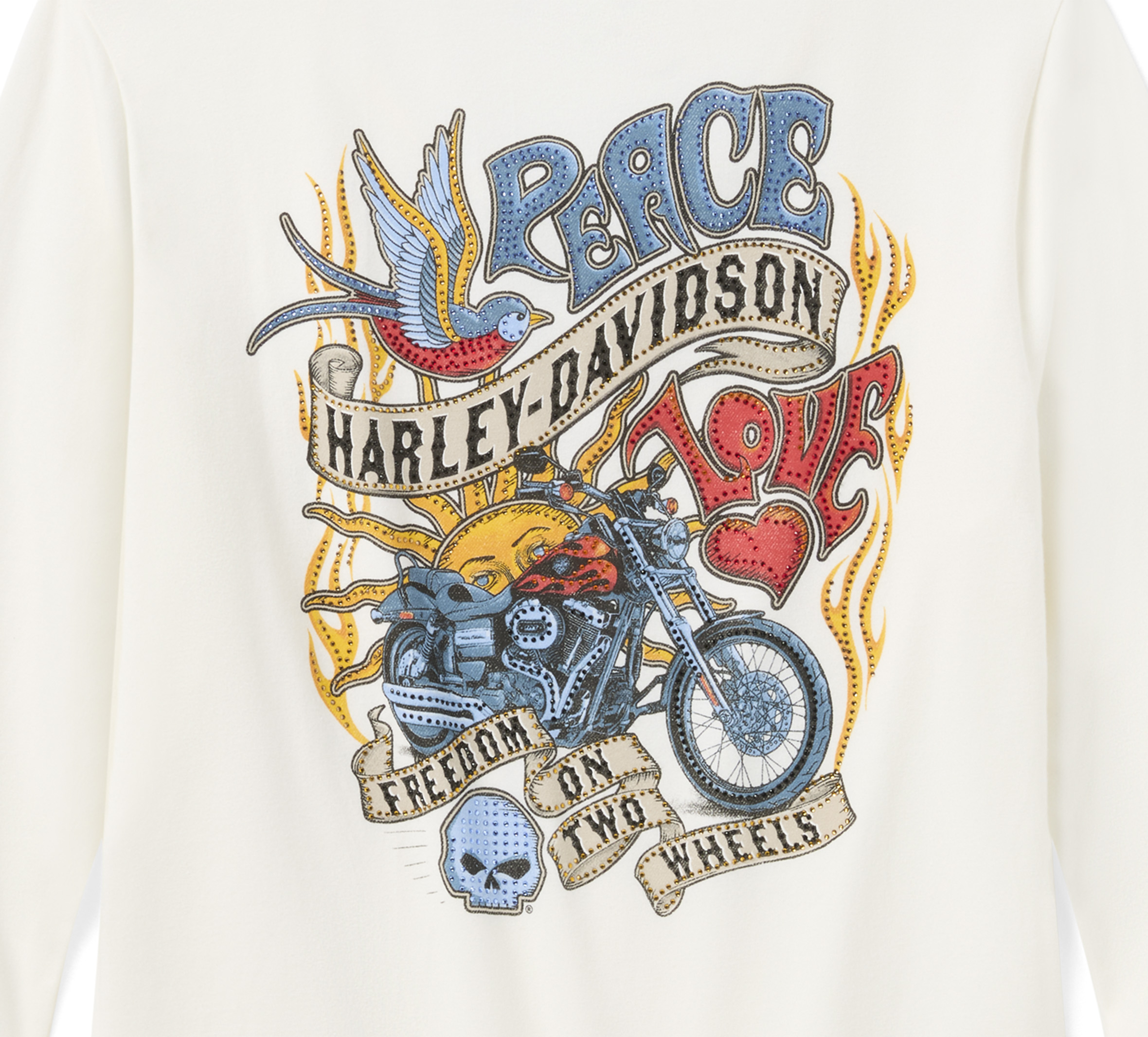 Bling Freedom on Wheels Long Sleeve Rip & Repair Crew Tee voor vrouwen ...