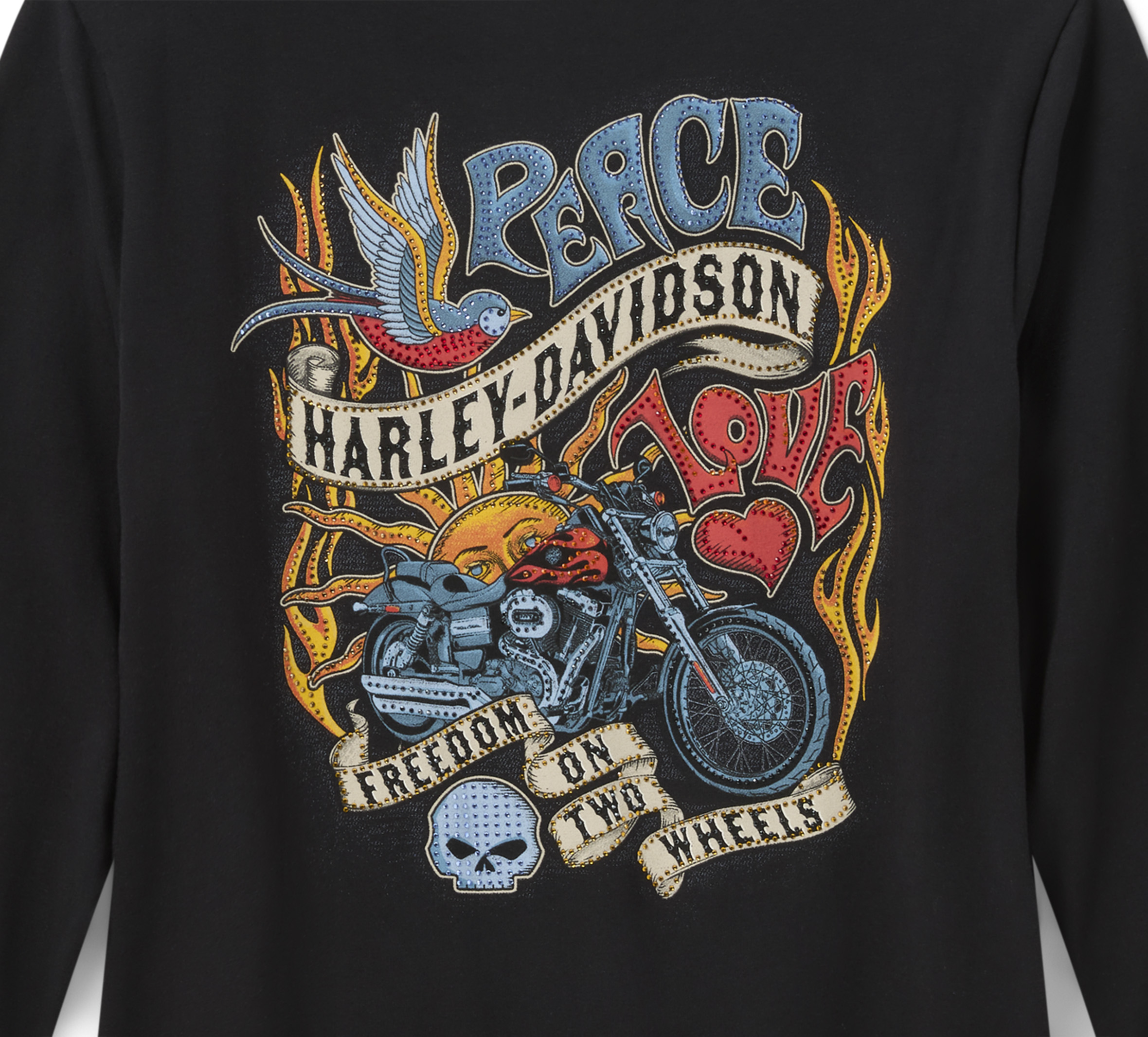 Women's Bling Freedom on Wheels Long Sleeve Rip & Repair Crew Tee ...